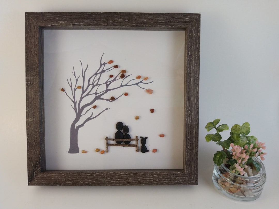 Personalized Couple and Dog Pebble Art Fall Tree, Anniversary Gift ...