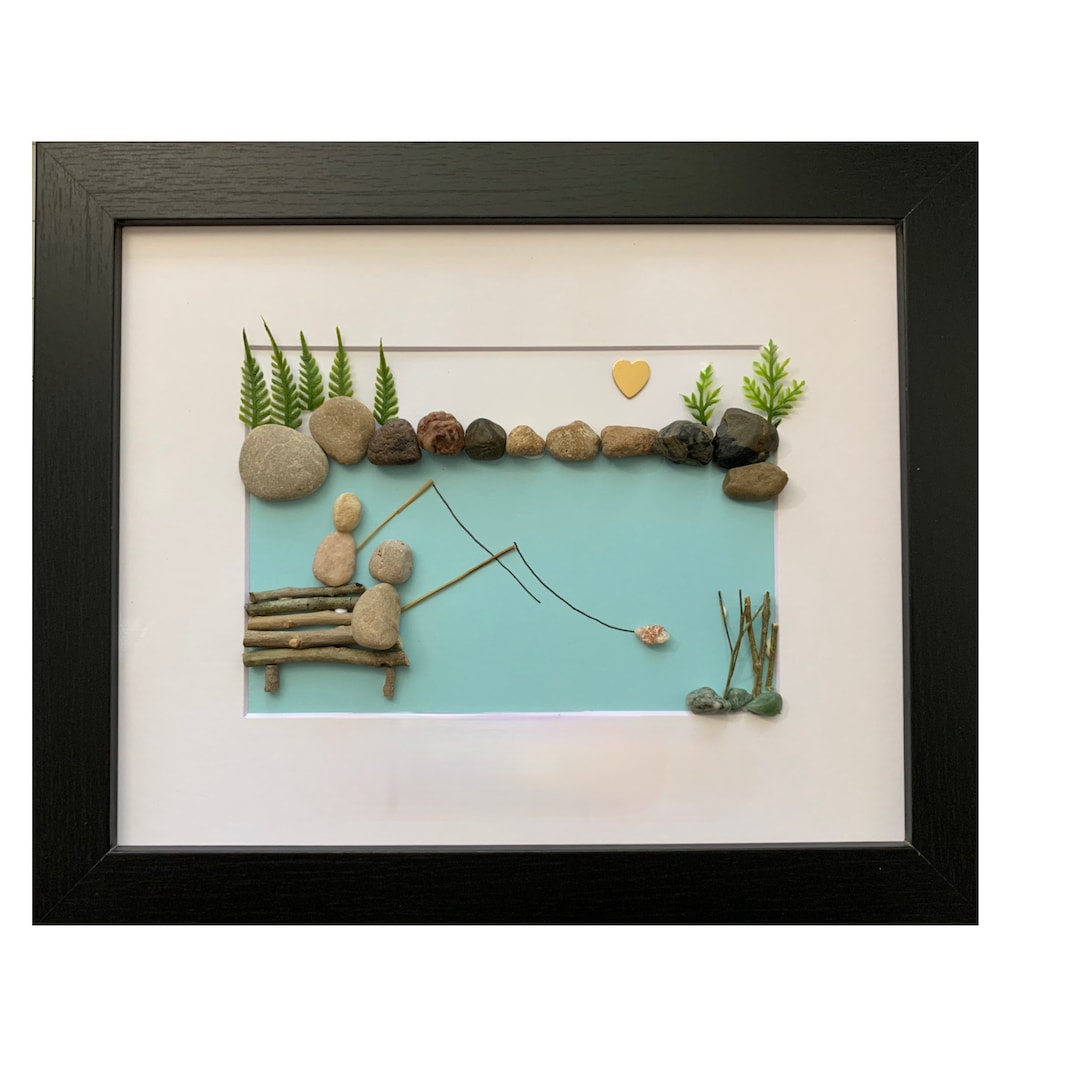 Fishing Pebble Art, Personalized Family Portrait, Camp Decor - Etsy