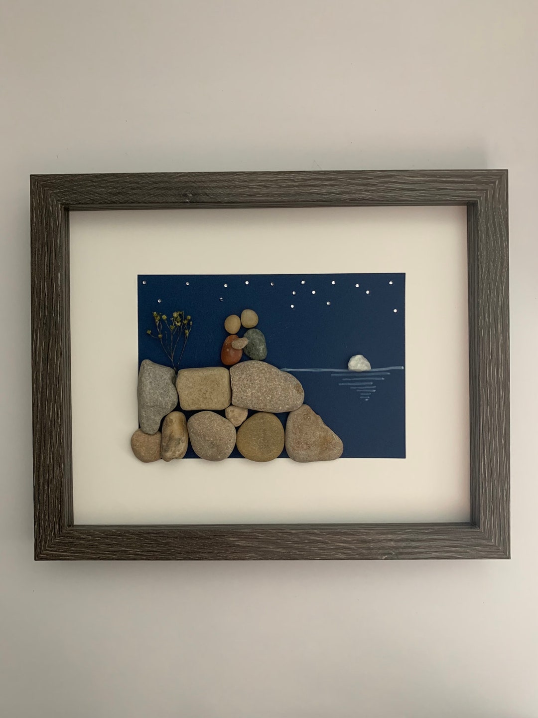 Romantic Pebble Art: Framed Star Night at Lake - Etsy