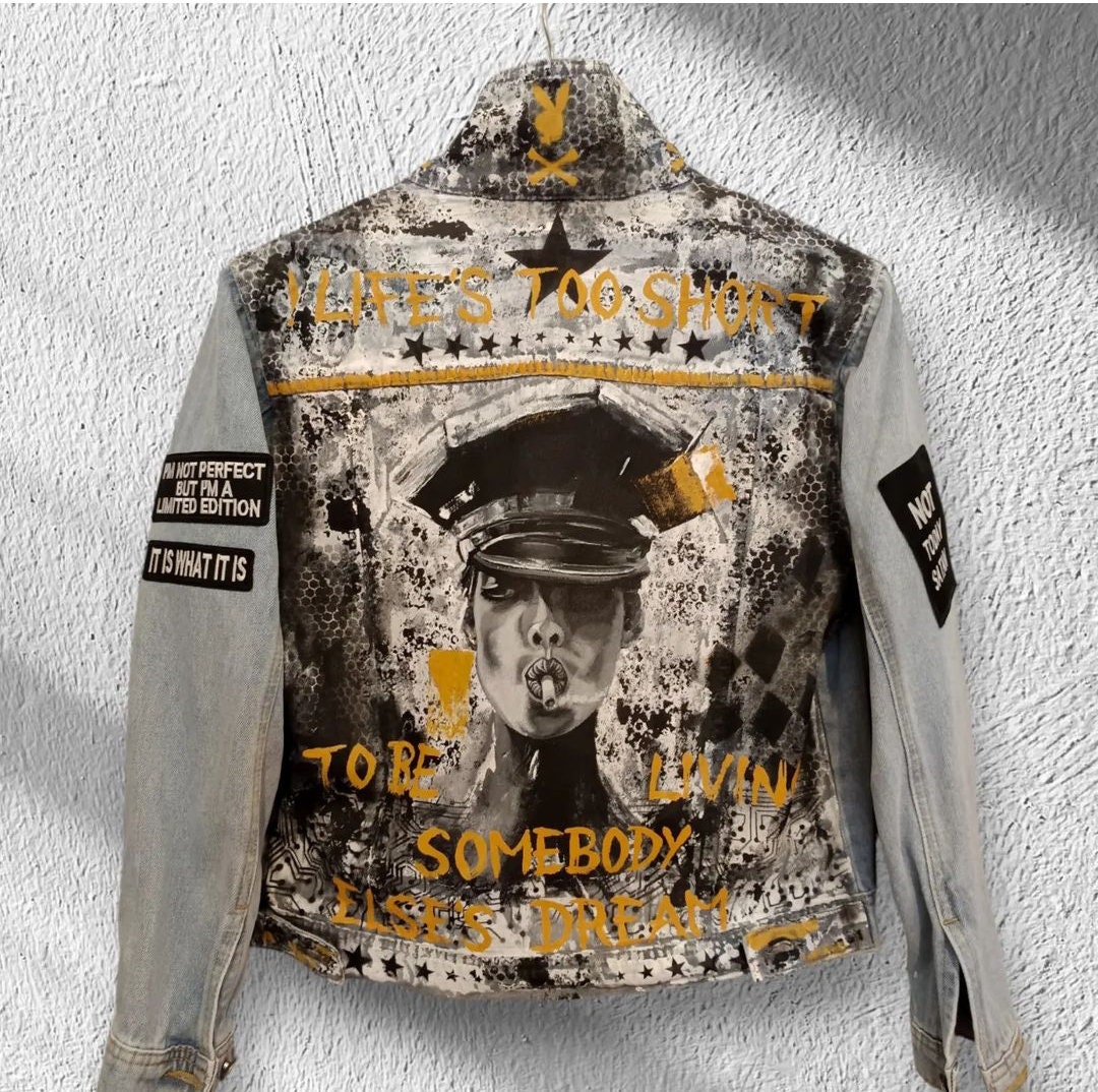 Handpainted/ Airbrushed Denim Jacket. Woman With a Star Stud as an ...