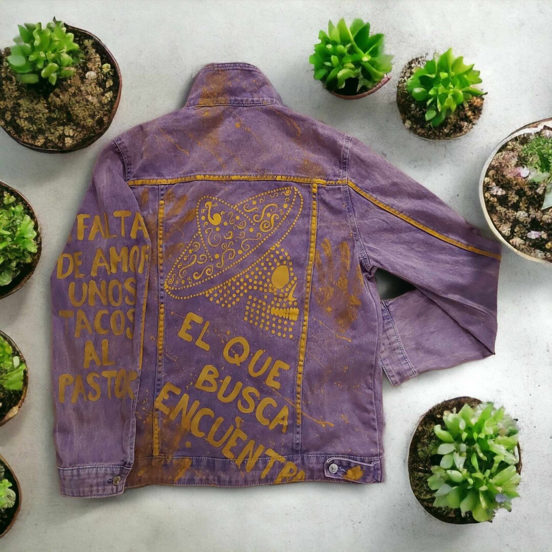 Mexican Themed Handpainted Denim Jacket. One-off Statement Piece. Size ...