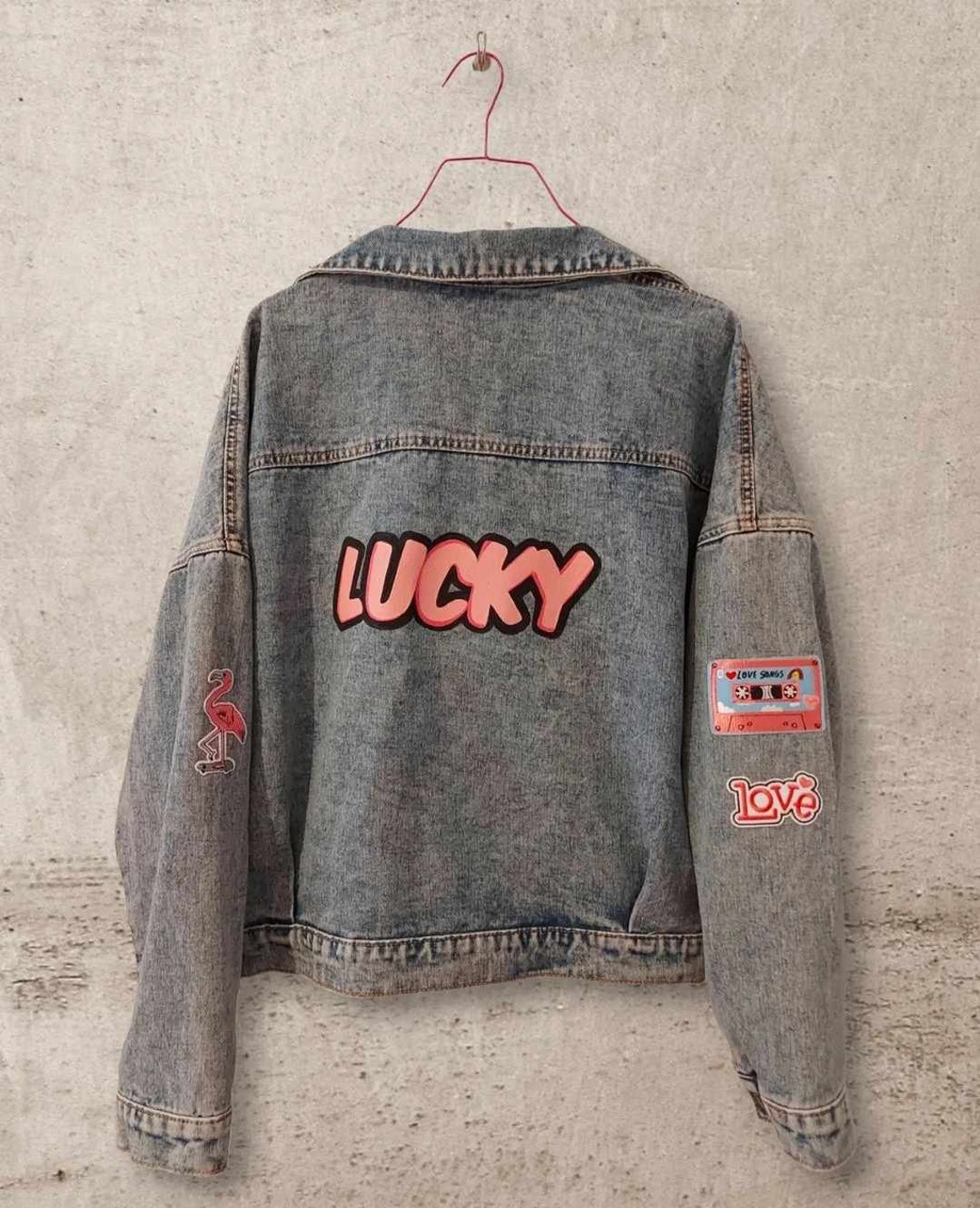 Handpainted 90s Themed Denim Jacket Decorated With Patches. Slightly ...