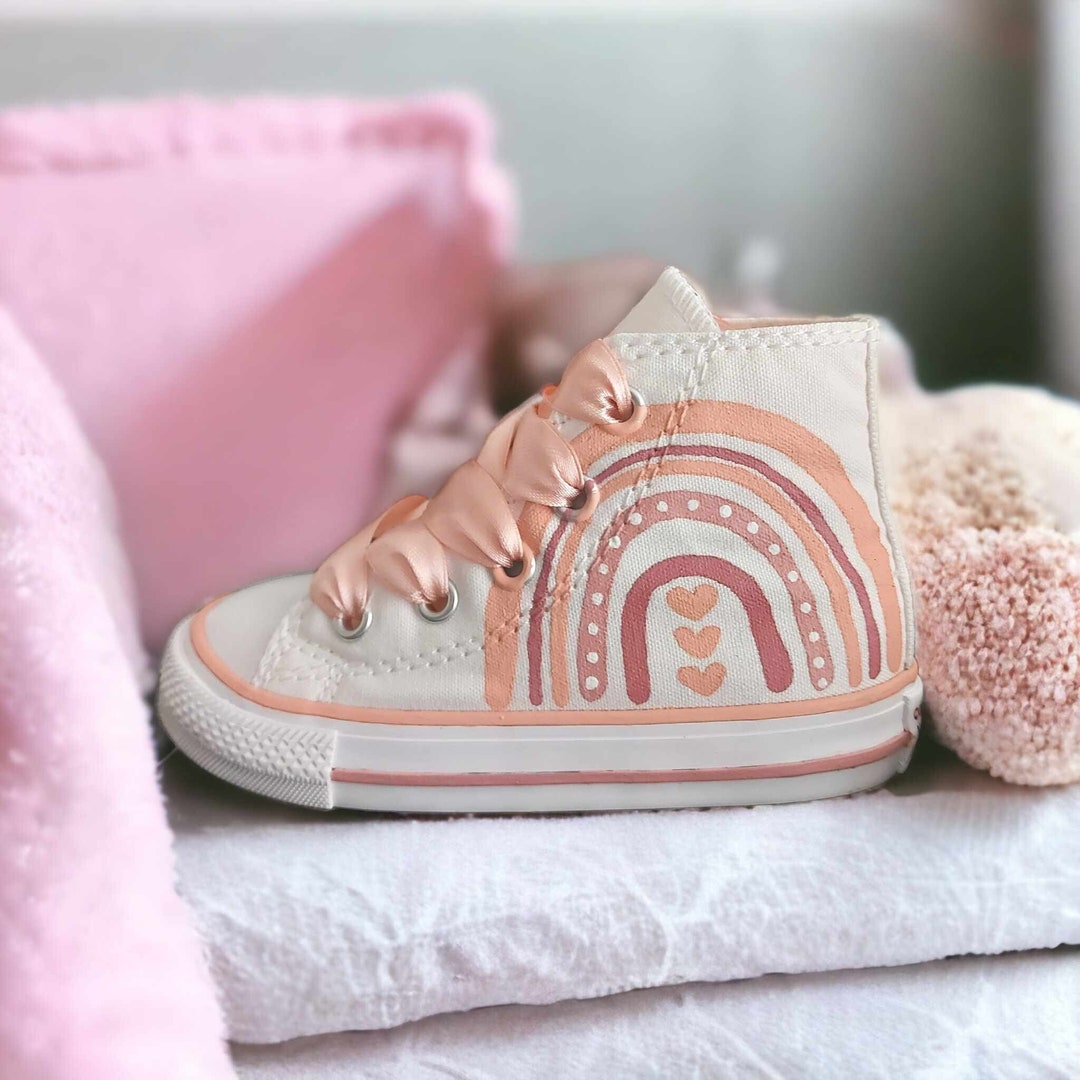 Custom/handpainted Baby Boho Rainbow Converse-all Star With Satin Lace ...