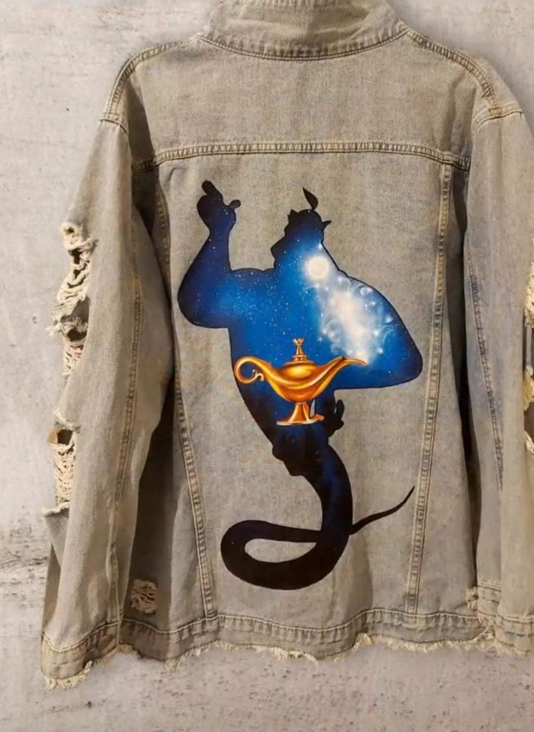 Handpainted/ Airbrushed Denim Jacket . Ginny and the Lamp Themed. Free ...