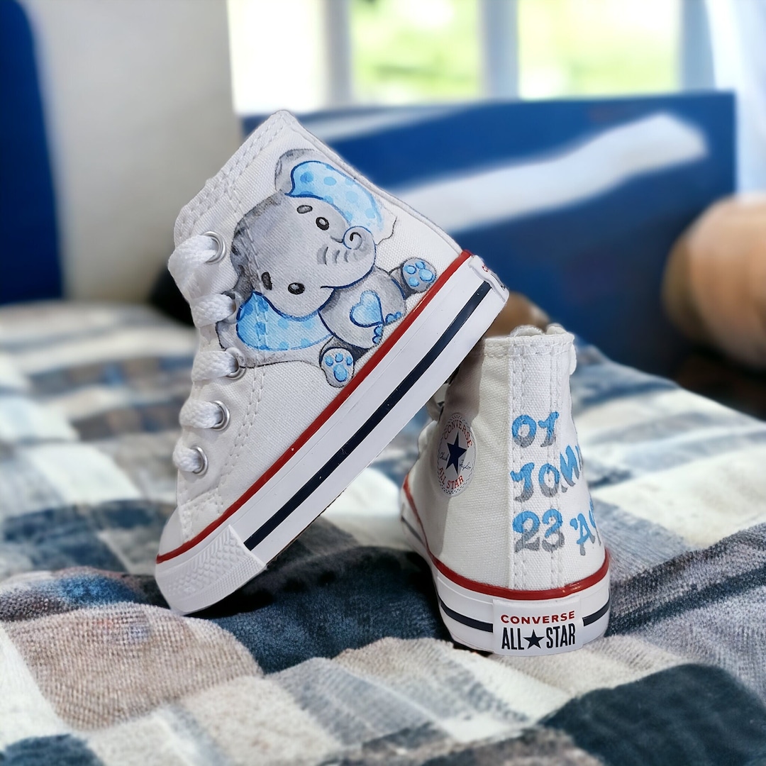 Custom /handpainted Baby Elephant Converse-all Star Shoes With the Name ...