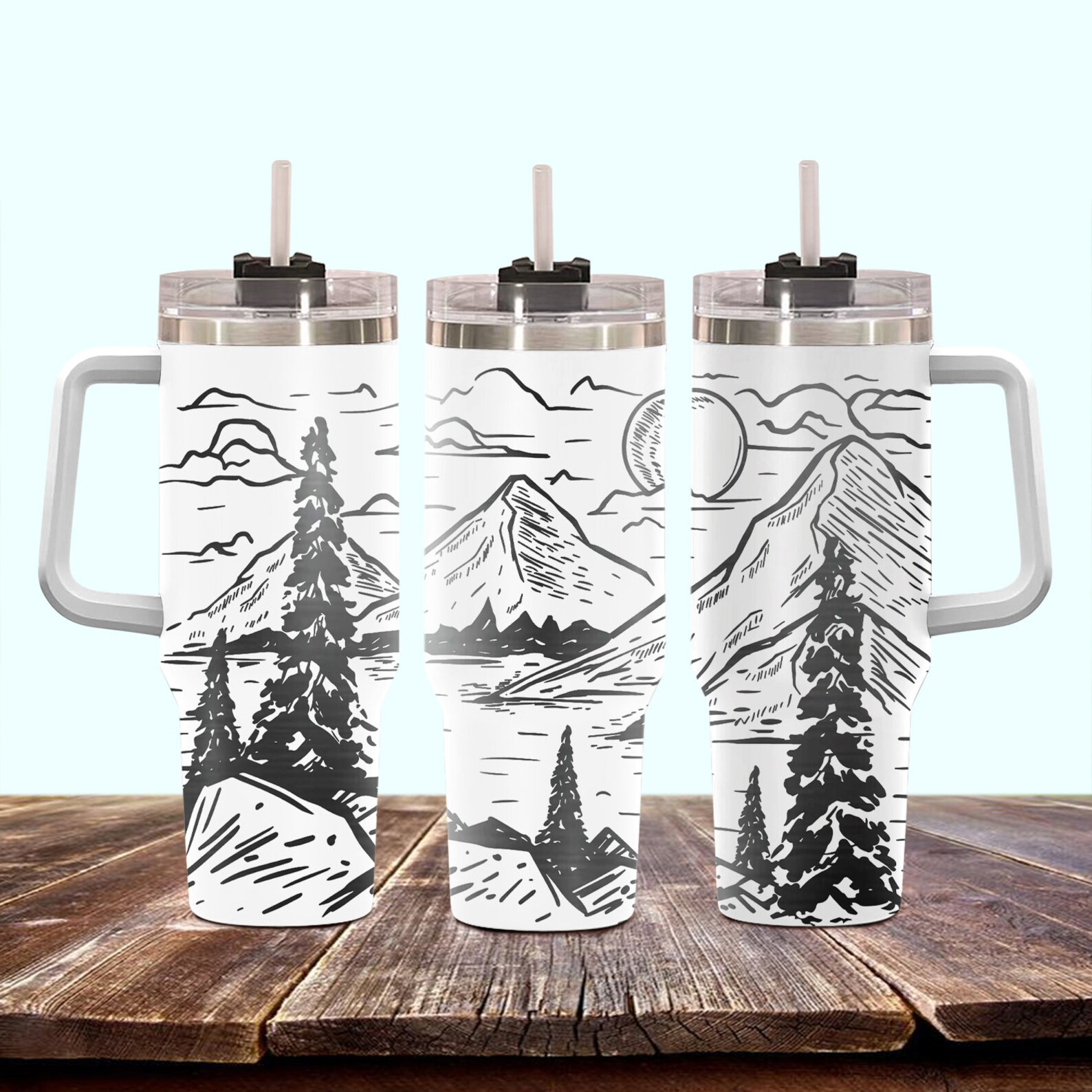 Hand Drawn Nature Scenery Tumbler Wrap Laser SVG, Engraved Wrap, 40oz ...