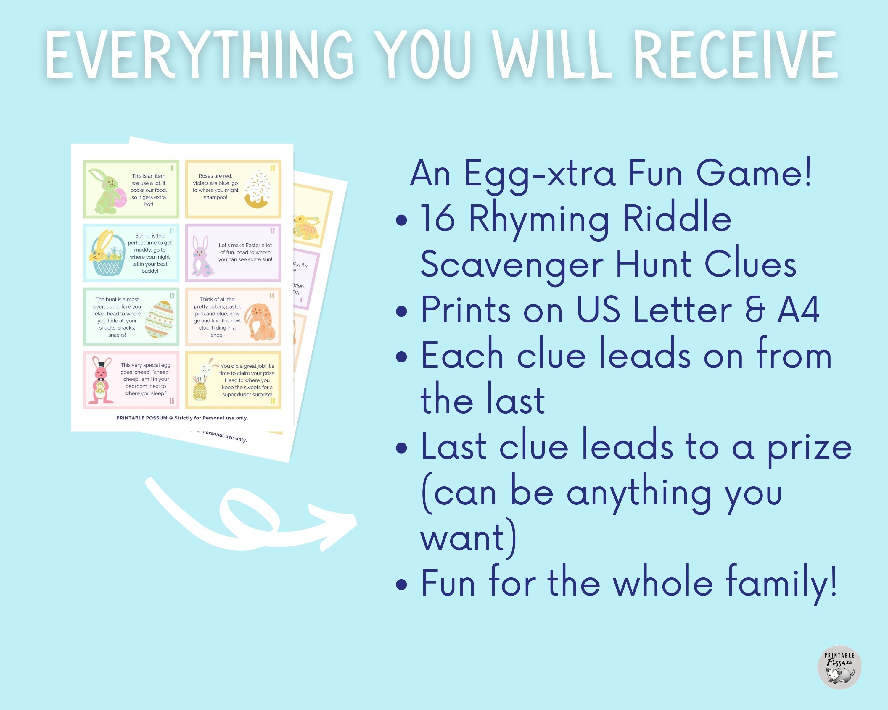 Rhyming Easter Scavenger Hunt Clues, Easter Egg Hunt Clues, Children ...