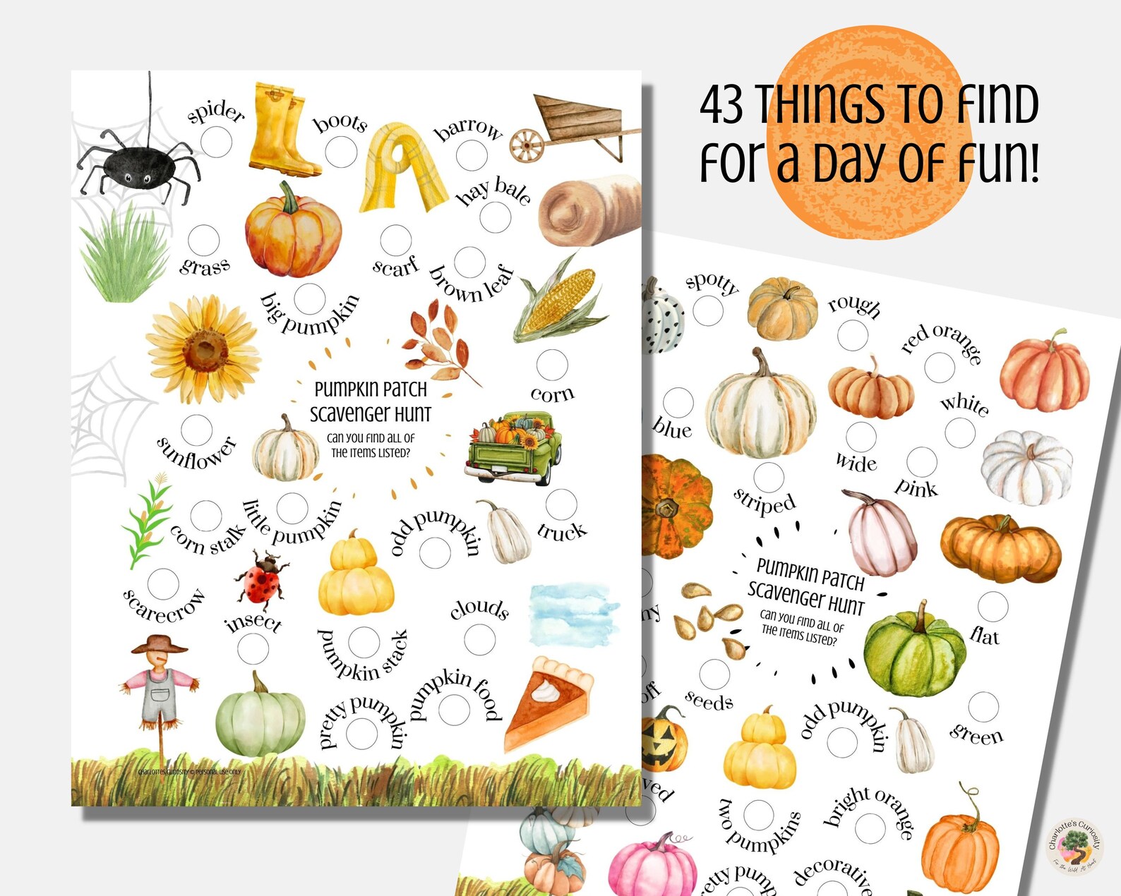 Pumpkin Patch Scavenger Hunt for Kids, Printable Fall Scavenger Hunt ...