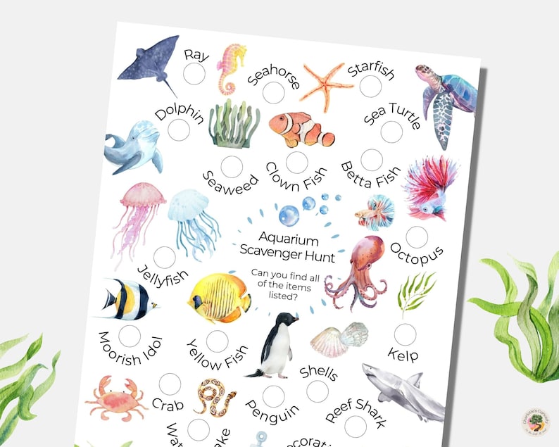 Printable Scavenger Hunt, Aquarium Scavenger Hunt, Under the Sea Party ...
