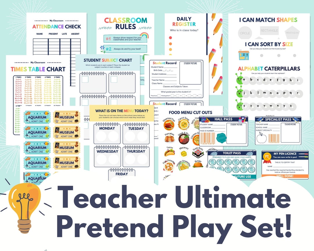 Pretend Play Teacher/school Printable Kit, School Play, Dramatic Play ...