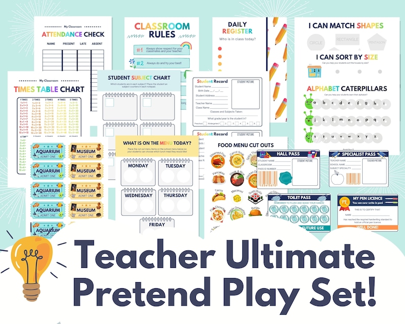 Pretend Play Teacher/school Printable Kit, School Play, Dramatic Play ...