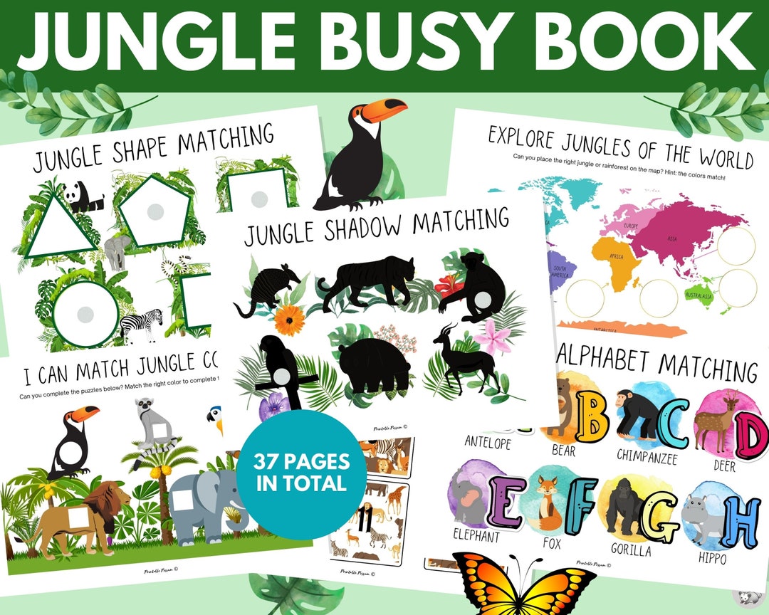 Jungle Animal Busy Book, Busy Book Printable, Printable Busy Book ...