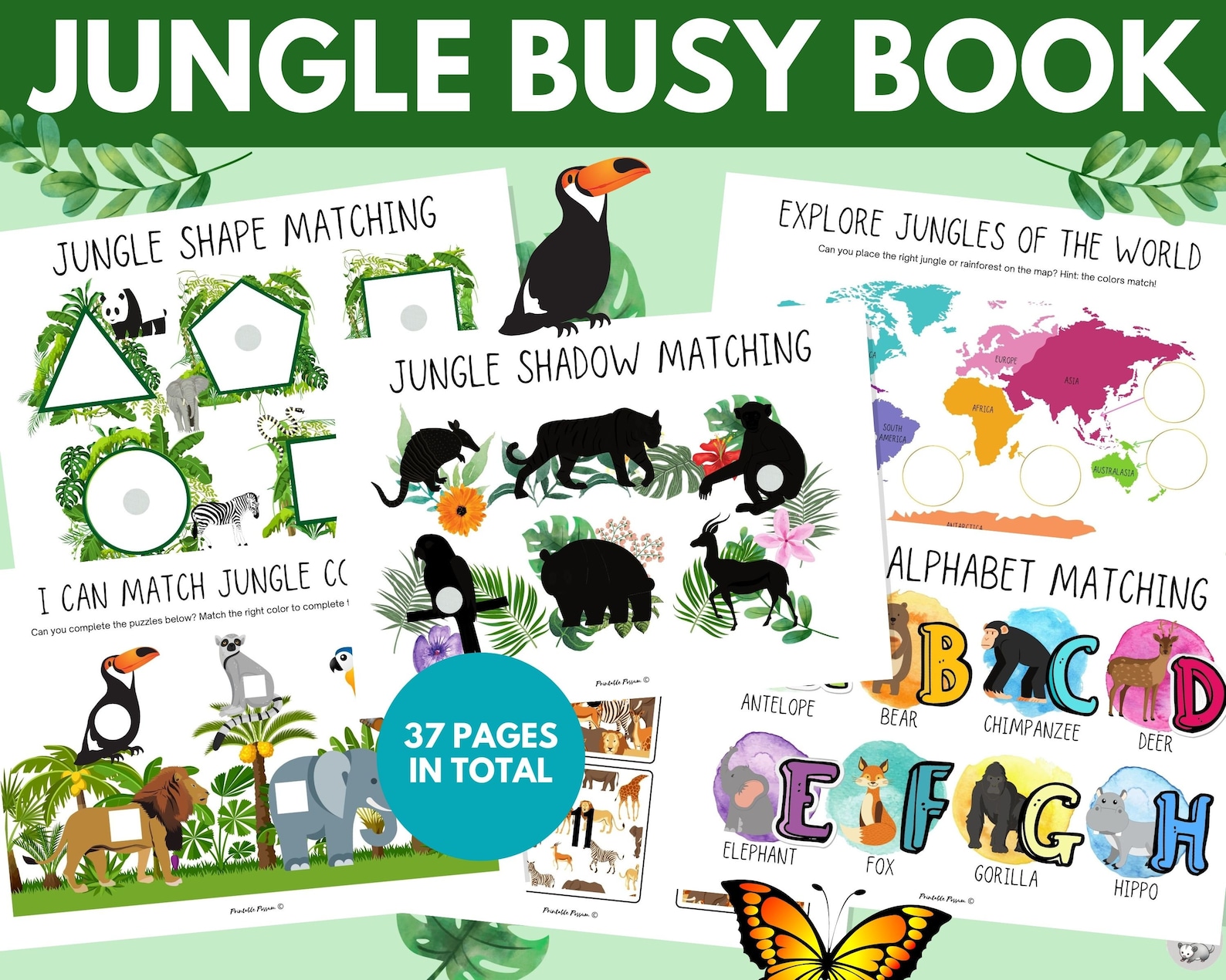 Jungle Animal Busy Book, Busy Book Printable, Printable Busy Book ...