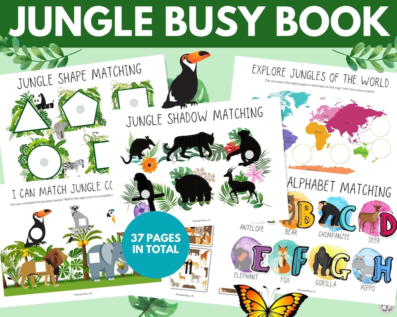 Jungle Animal Busy Book, Busy Book Printable, Printable Busy Book ...