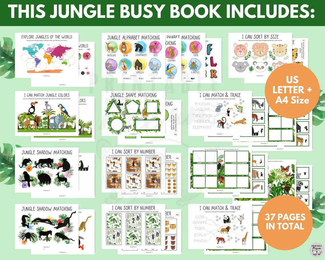 Jungle Animal Busy Book, Busy Book Printable, Printable Busy Book ...