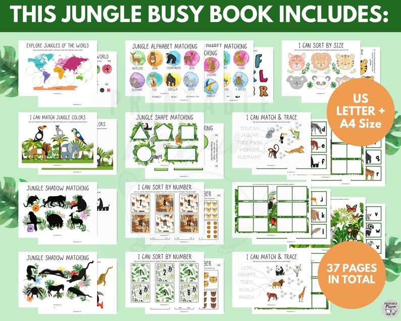 Jungle Animal Busy Book, Busy Book Printable, Printable Busy Book ...