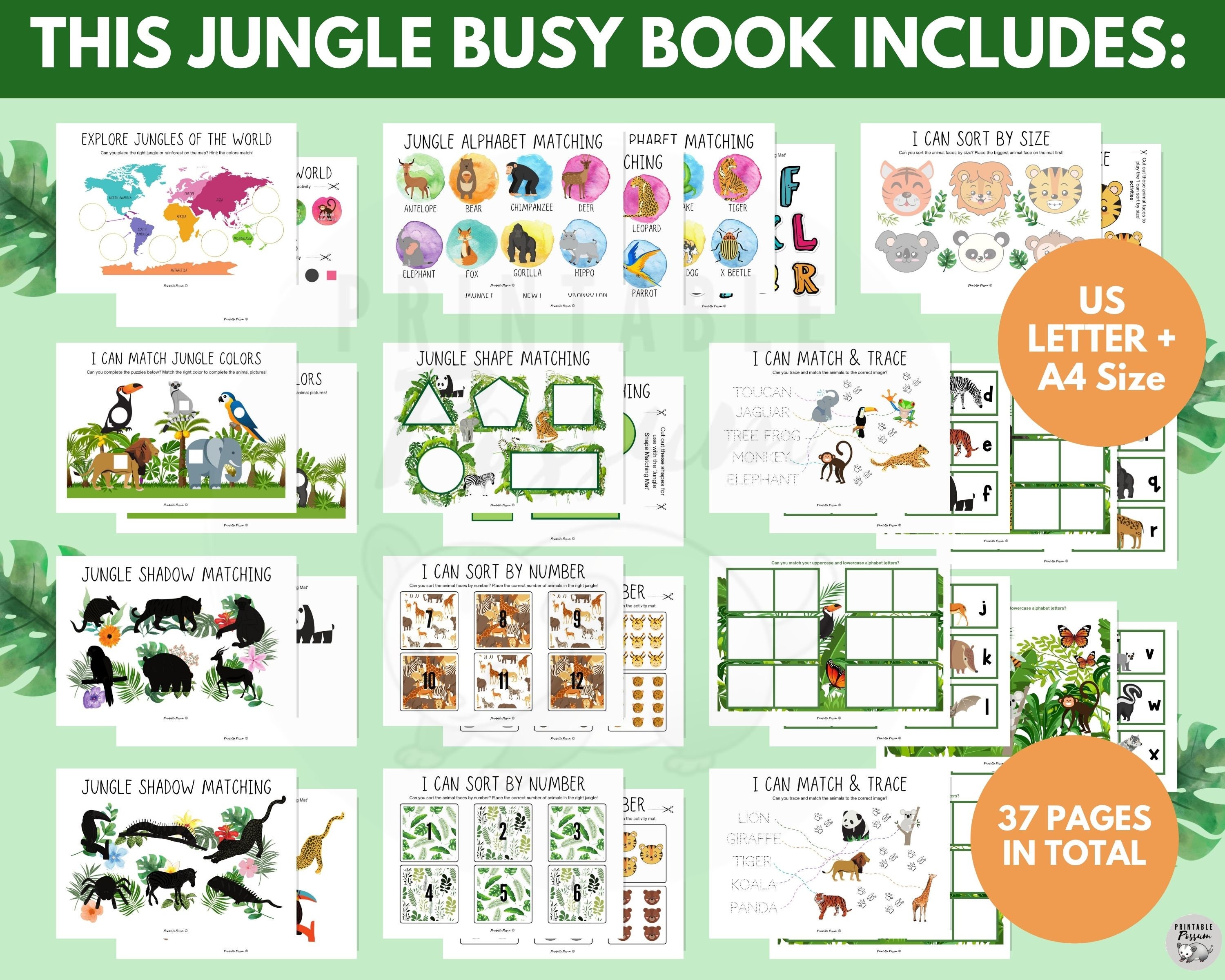 Jungle Animal Busy Book, Busy Book Printable, Printable Busy Book ...