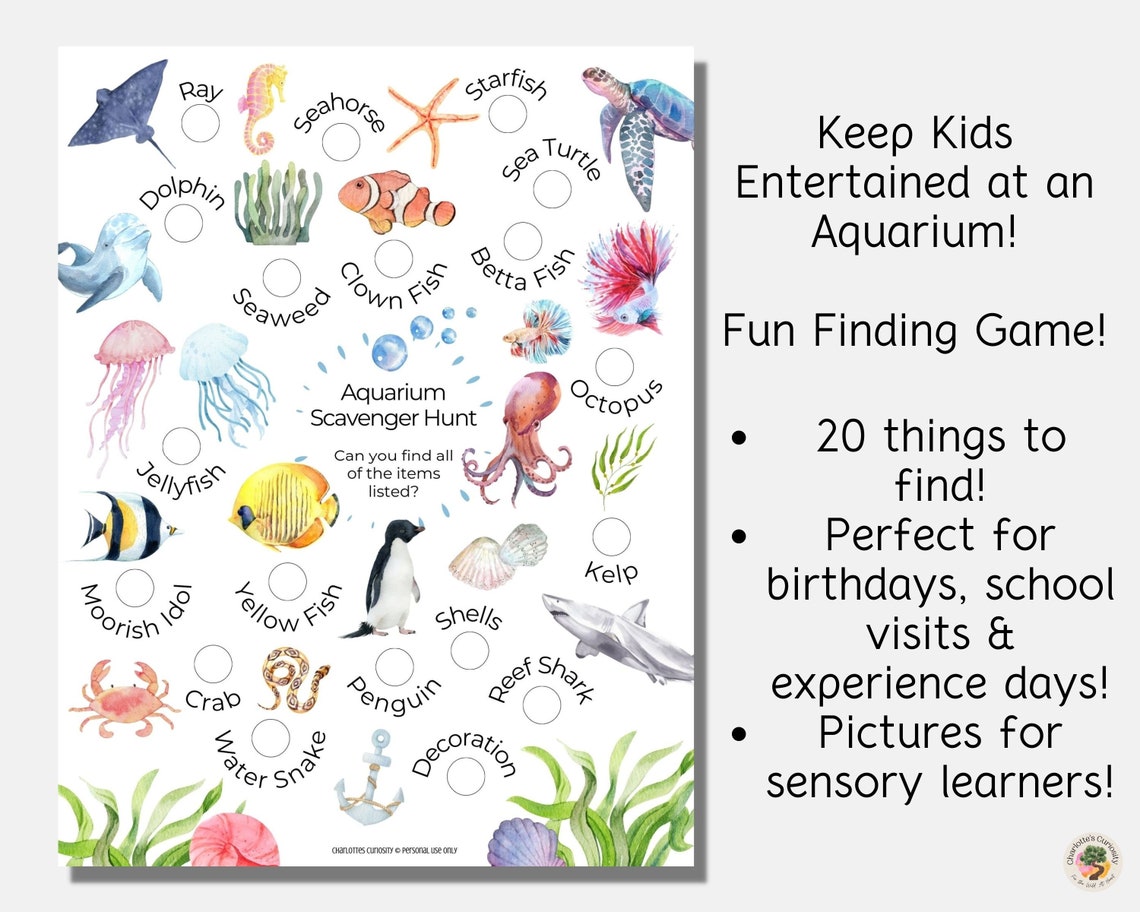Printable Scavenger Hunt, Aquarium Scavenger Hunt, Under the Sea Party ...