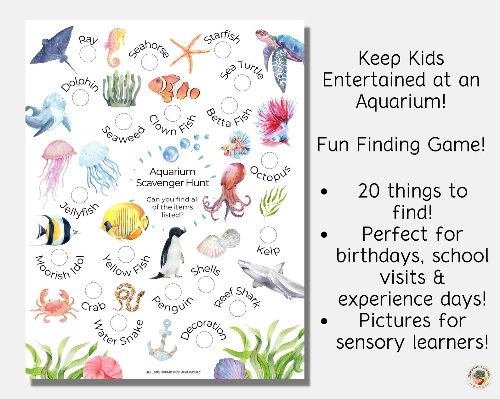 Printable Scavenger Hunt, Aquarium Scavenger Hunt, Under the Sea Party ...