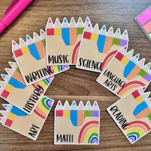 School Subject Labels; Waterproof School Subject Labels; Set of 8 ...