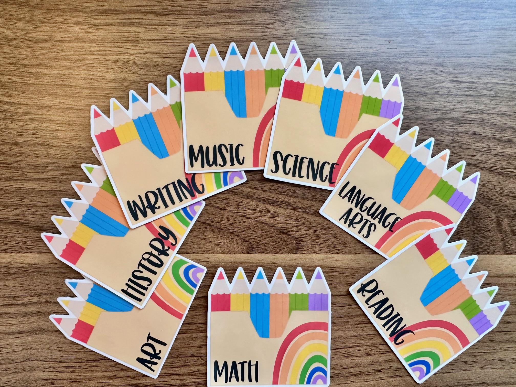 School Subject Labels; Waterproof School Subject Labels; Set of 8 ...