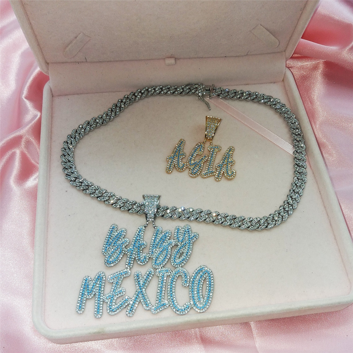 Iced Out Custom Name Pendant With Cuban Link Chain Custom - Etsy