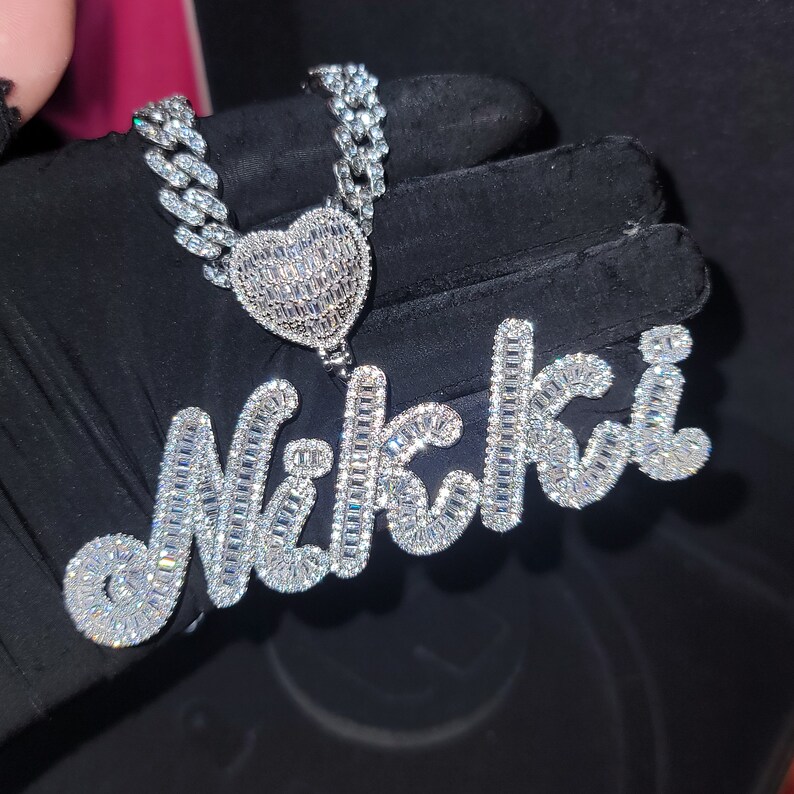 Custom Icy Baguettes Nameplate Necklace Cuban Chain CUSTOM - Etsy