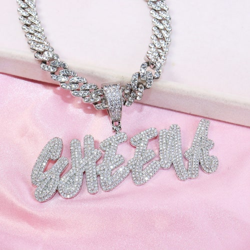 Customized Cursive Initials Name Pendant Necklace Icy - Etsy