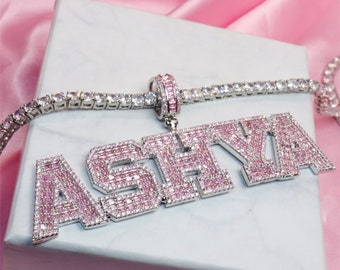 Diamond Name Necklace Custom Bling Necklace Diamond Letter - Etsy