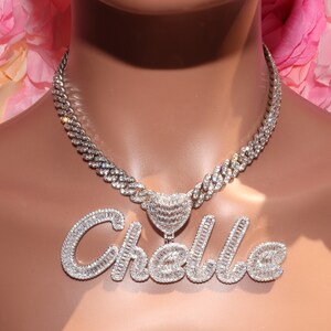 Custom Icy Baguettes Nameplate Necklace Cuban Chain CUSTOM Name ...