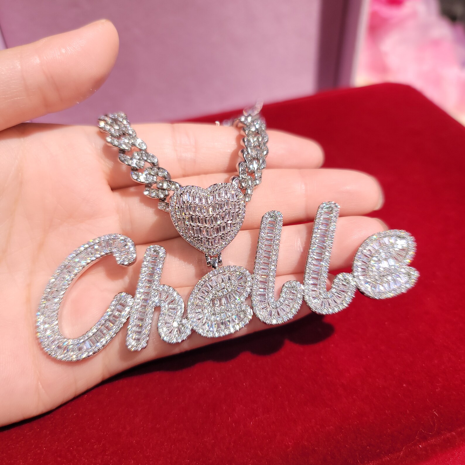 Custom Icy Baguettes Nameplate Necklace Cuban Chain CUSTOM - Etsy