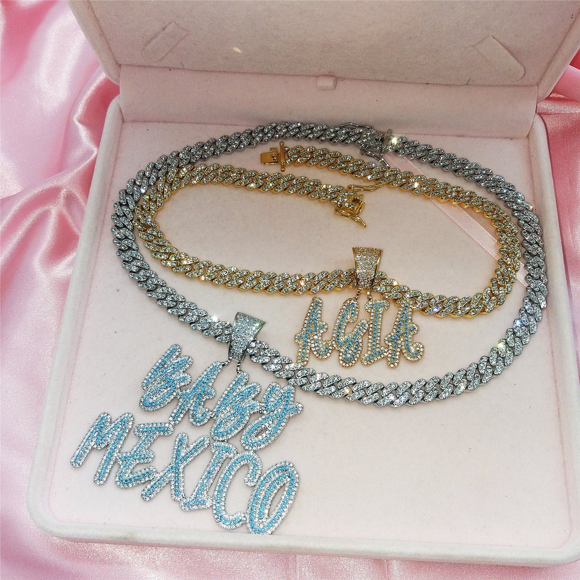 Iced Out Custom Name Pendant With Cuban Link Chain Custom Etsy