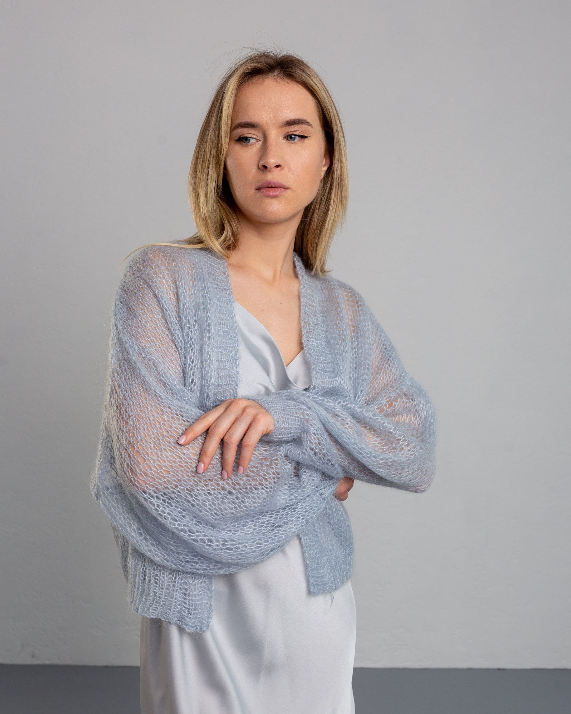 Pastel Blue Bridal Wedding Mohair Cardigan for Women, Bridal Cape ...