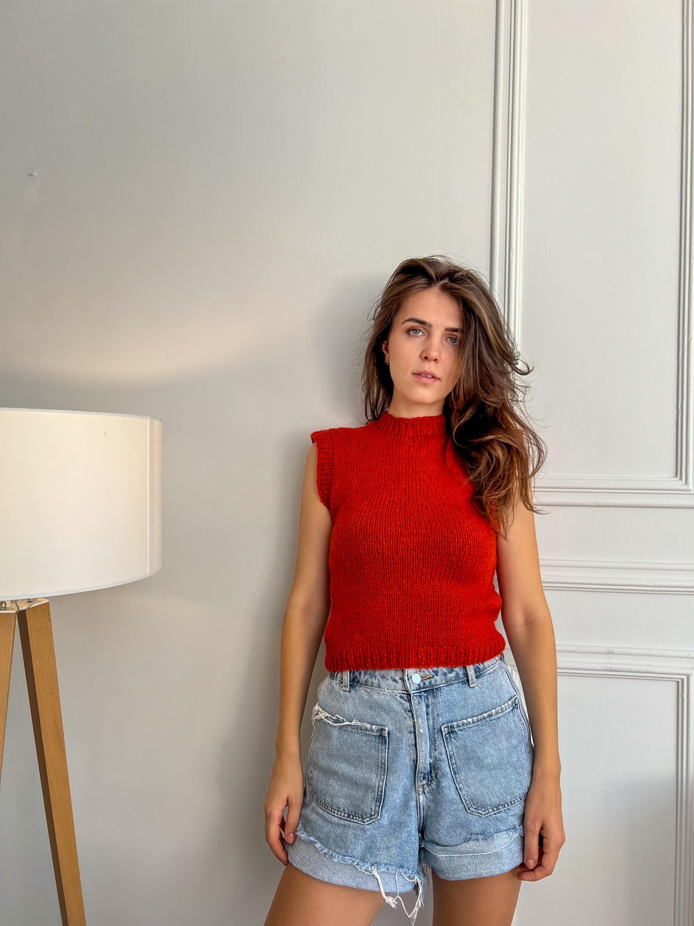 Red Wool Knit Vest Women, Crochet Soft Alpaca Sweater Vest, Knitted ...