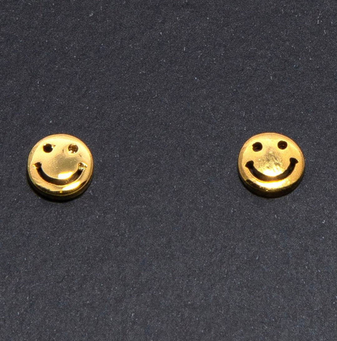 Smiley Stud 18k Gold Dipped Smiley Face Stud Earrings - Etsy