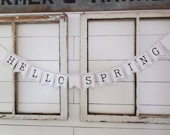 Hello Spring Banner Bunting Garland Sign Colorful Pastel Home Decor ...