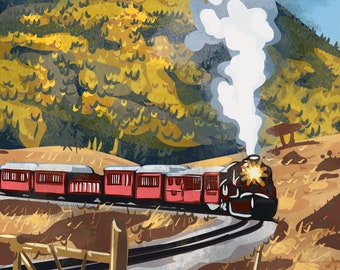 Instant Downloadable Original Train Postcard Art Print - Etsy