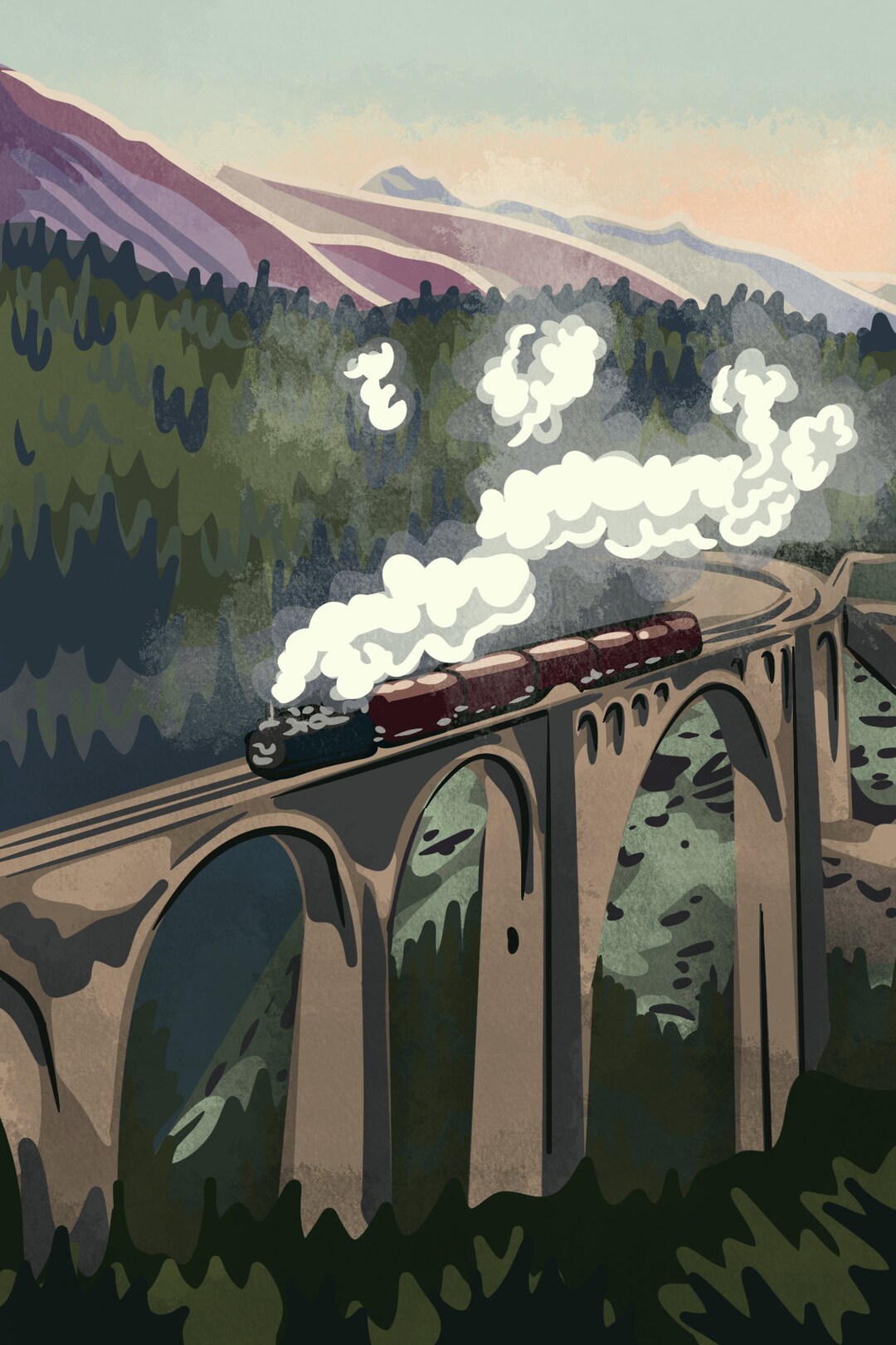 Instant Downloadable Original Train Postcard Art Print - Etsy