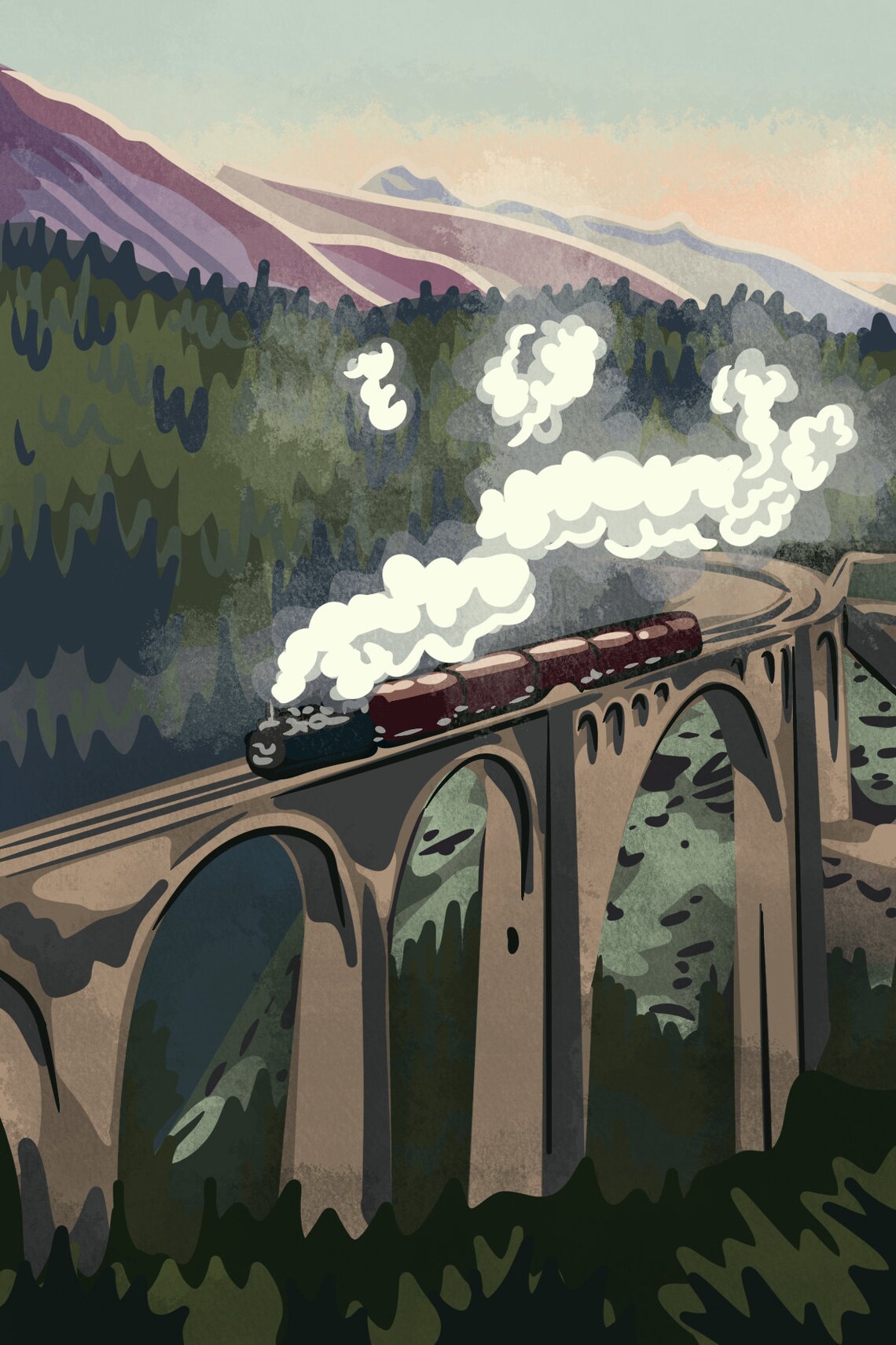 Instant Downloadable Original Train Postcard Art Print - Etsy