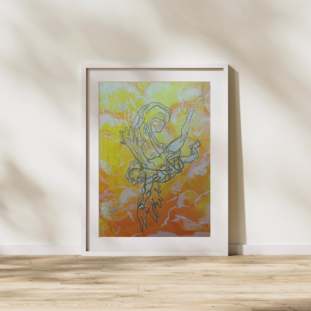 Graphic Icarus Falling From the Sky Print - Original Acrylic Painting ...