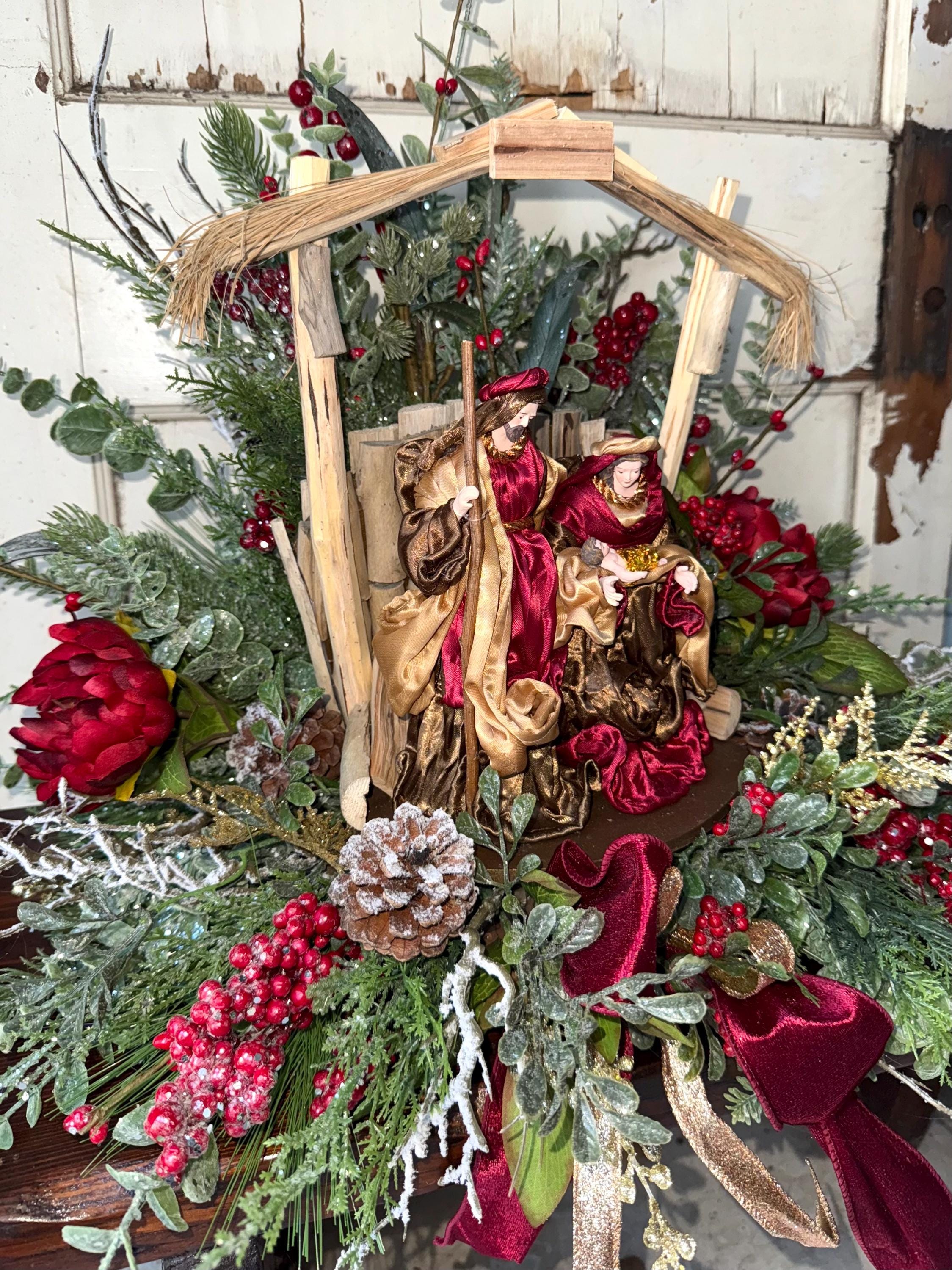 Elegant Nativity Floral Centerpiece, Holy Family Christmas Arrangement ...