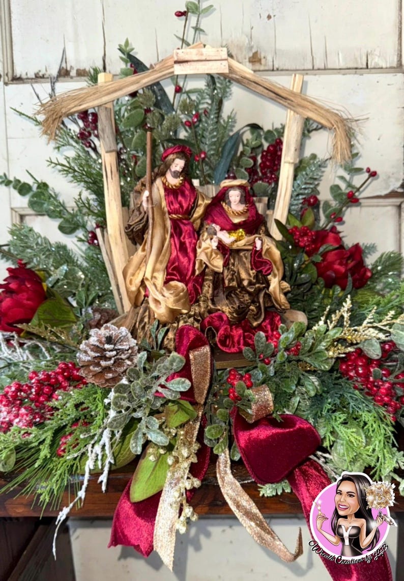 Elegant Nativity Floral Centerpiece, Holy Family Christmas Arrangement ...