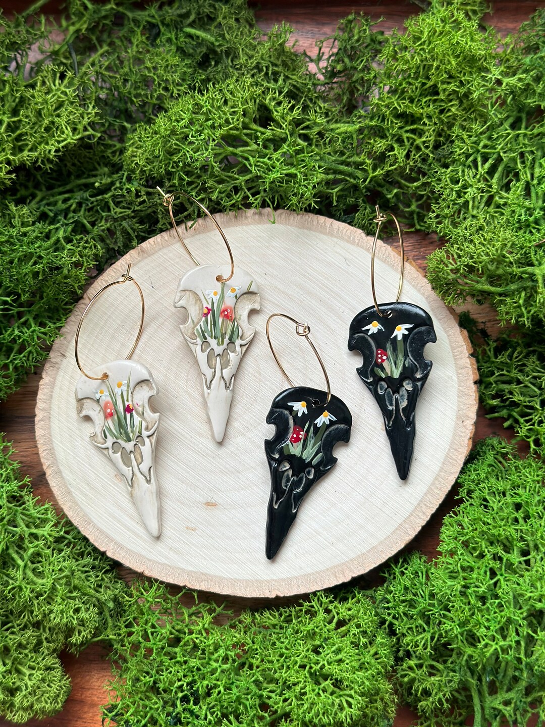 Magic & Moss/ Mushroom Painted Raven Skull - Etsy