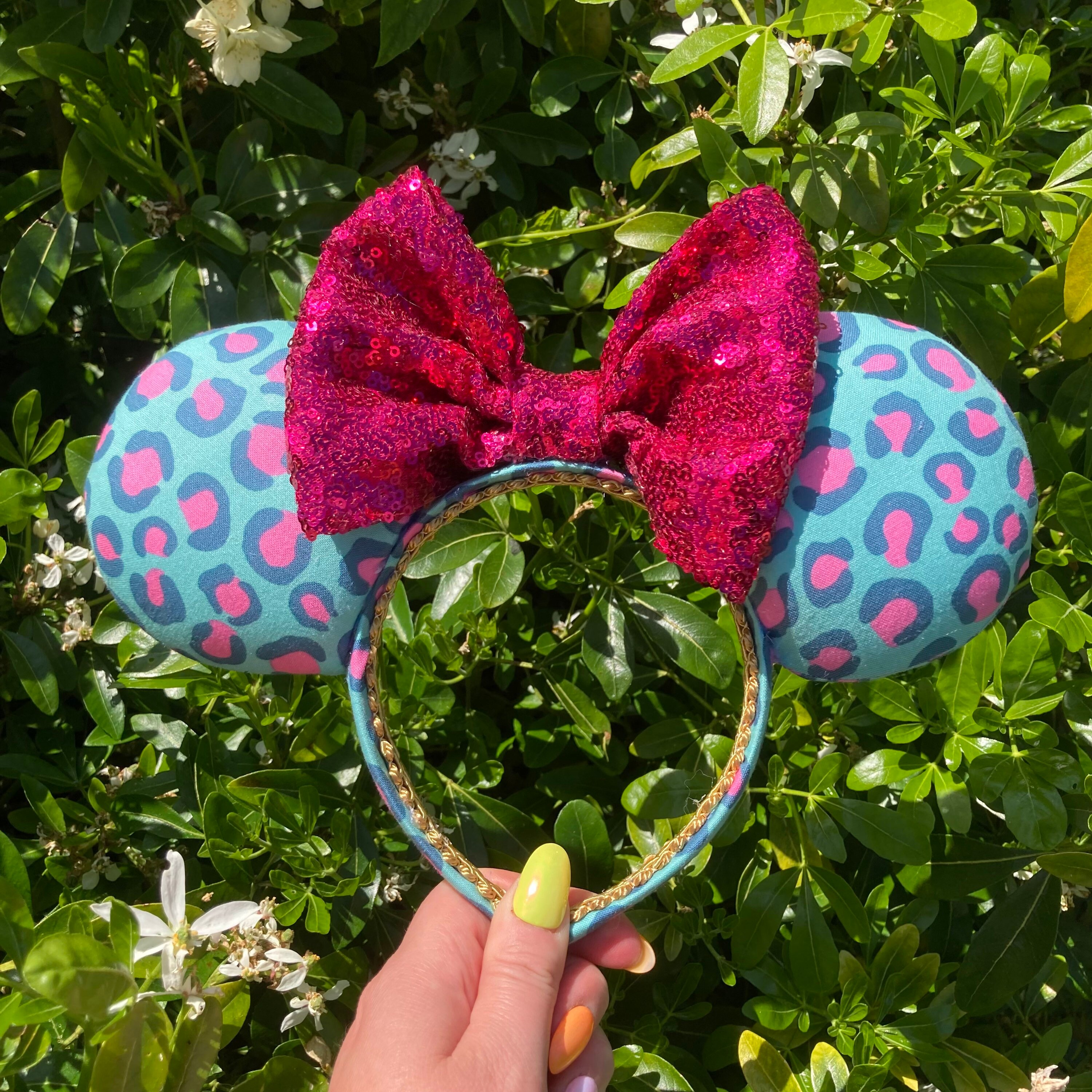 LUXURY Pink & Blue Leopard Print Ears | Etsy