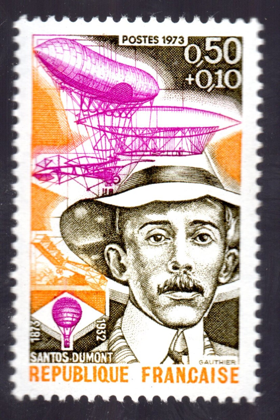 Tchotchke Framed French Postage Stamp - Aviation Pioneer Alberto Dimont ...