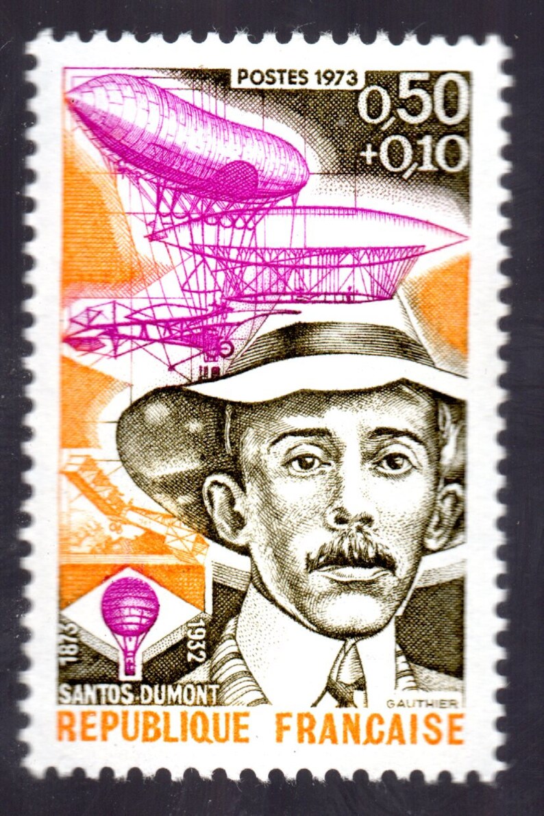 Tchotchke Framed French Postage Stamp - Aviation Pioneer Alberto Dimont ...