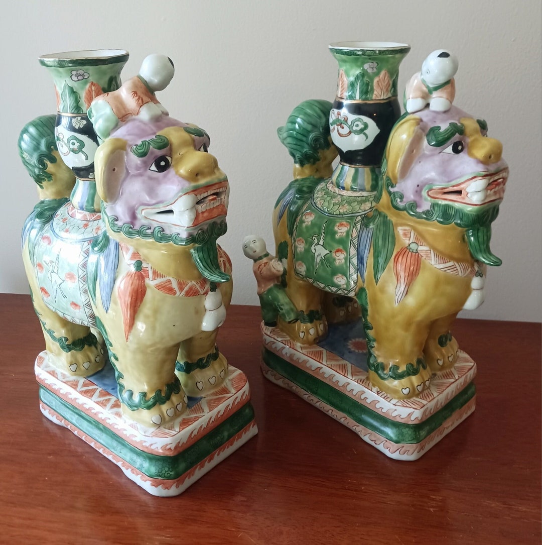 Tall Foo Dog Candleholder- Vases - Striking Pair - Extraordinary Find ...