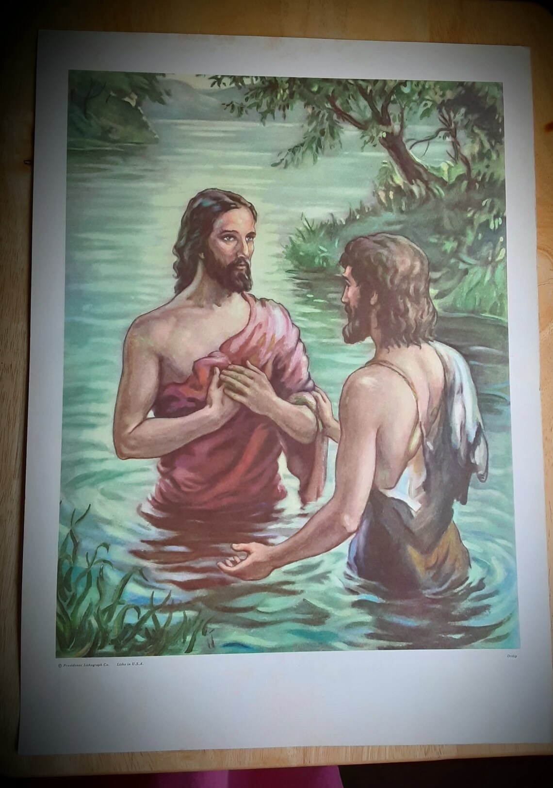 1958 Southern Baptist Lithograph Poster Lesson 'THE BAPTISM of JESUS ...