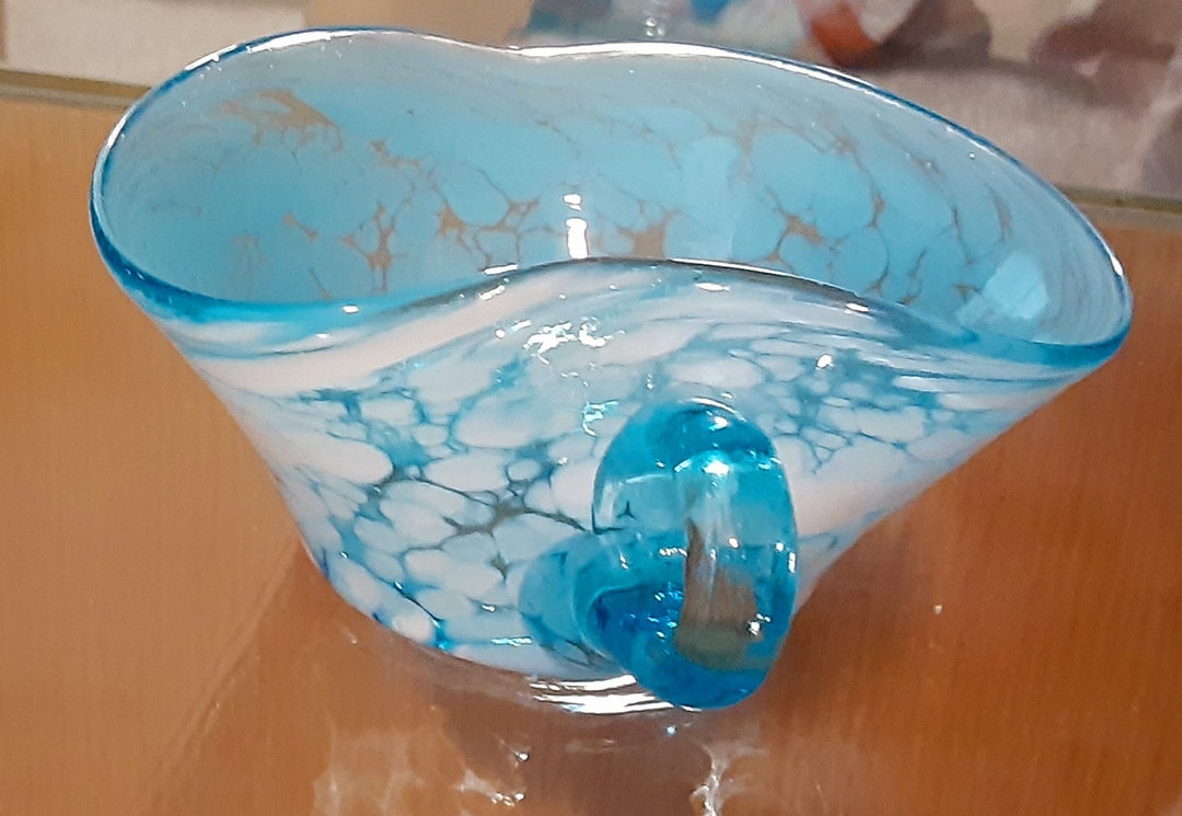 Vintage Hand-blown Heart Shaped Blue Glass Cream Pitcher With White ...