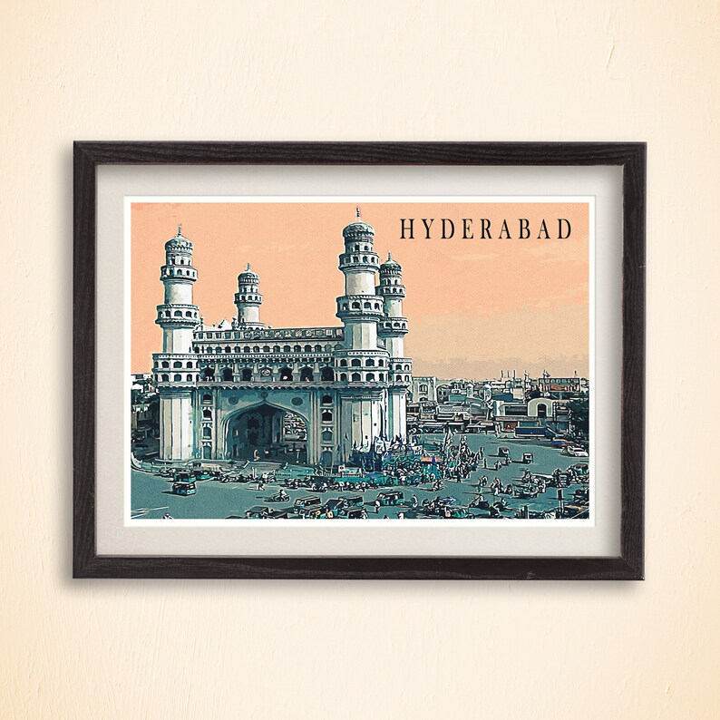 Charminar Vintage Poster, Hyderabad Travel Print, Travel Wall Decor ...